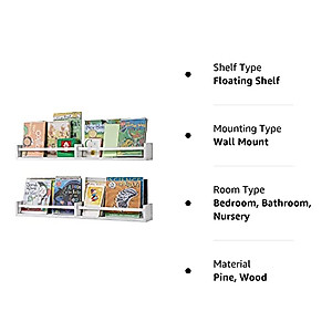 Austin yan White Nursery Bookshelves Wall Mounted, 32inch,Wood Floating Wall Bookshelf for Kids,Hanging Shelf for Baby Nursery Room Decor,Set of 2,Pine