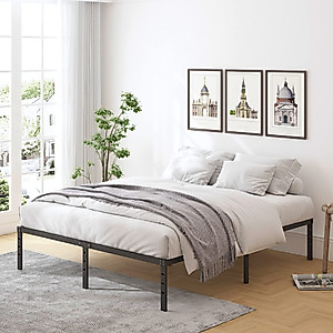 HOBINCHE 14 Inch Metal Full Size Bed Frame No Box Spring Needed - Easy Assembly Heavy Duty Noise Free Narrow Bedframes - Double Black Basic Steel Slats Platform with Storage