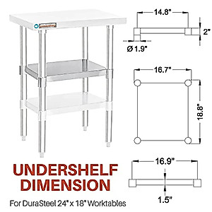 Galvanized Under Shelf for Work Tables - DuraSteel Extra Adjustable Lower Shelf for 24" x 18" Stainless Steel and Wooden Worktables - Fits for use in Restaurant, Warehouse, Home, Kitchen, Garage