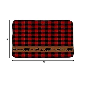 HHKJKJ Rustic Bear Red Black Bath mat Buffalo Check Plaid Camping Cabin Wildlife Black Bear Print Vintage Farmhouse Bathroom Bedroom Kitchen Rug Soft Memory Foam Backing 18x30 Inch