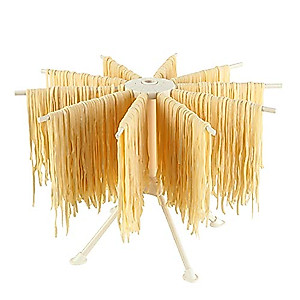 Ourokhome Collapsible Pasta Drying Rack, Plastic Foldable Homemade Fresh Spaghetti Stand Dryer Noodle Hanger for Kitchen with 10 Arms, Stable, Easy Storage, Quickly Set Up (White)