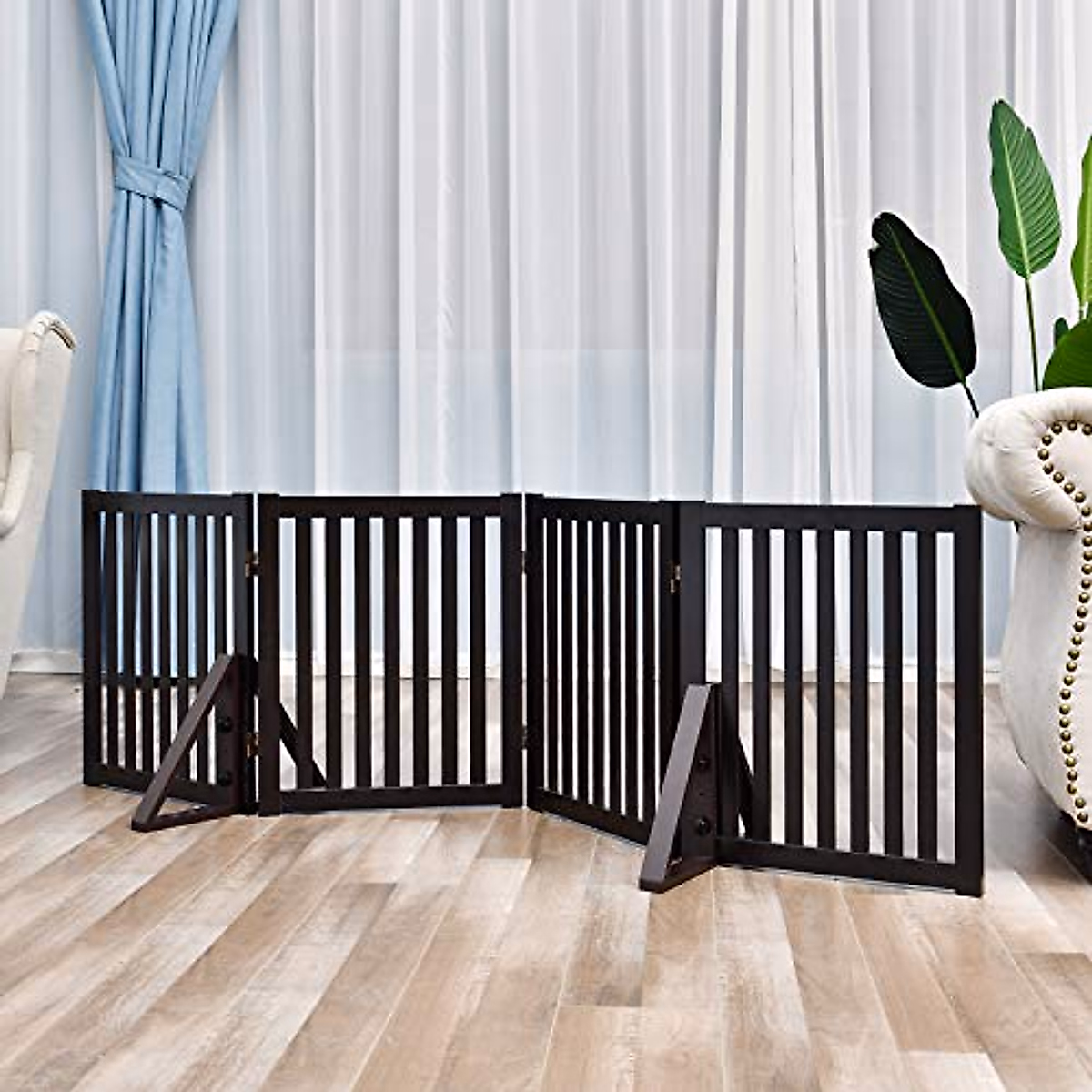 WELLAND Triangle Support Feet Set of 2 for 360 Degree Configurable Gate Collection, Solid Pine Wood, Easy to Install, 2 Pairs of Safety Fence Feet for Freestanding Pet Gates, Espresso (Only Feet)