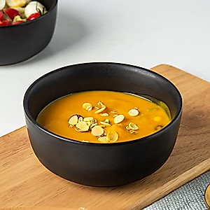 AmorArc Stoneware Cereal Bowls Set of 4, 26oz Soup Bowls Set for Cereal Soup Snacks, Modern Kitchen bowls for Meal, Dishwasher &Microwave Safe, Matte Black