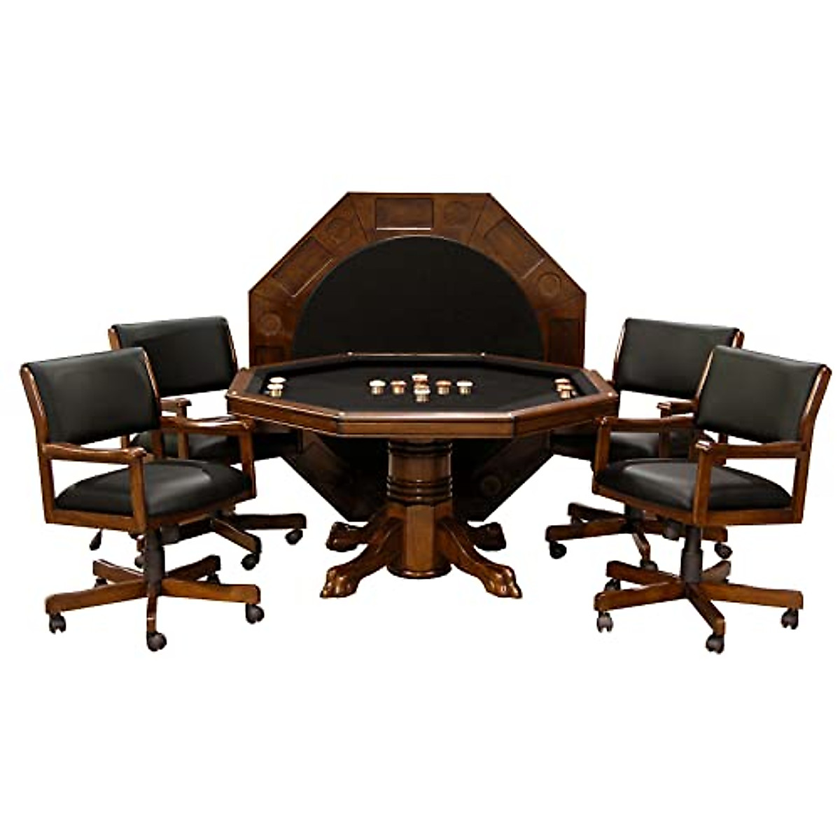 Fairview Game Rooms 3-in1 Combination Game & Dining Table Set with 4 Rocker-Swivel Chairs- (Chestnut)