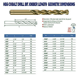 Cobalt Drill Bit 13/32 in. HSS Co M35 Jobber Length Twist Drill Steel Metal-5Pcs