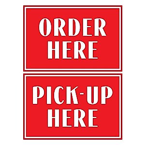 Order Here Pick Up Here Sign Stickers Set | Coffee Bar, Food Truck, Ice Cream Shop, Store Display and Decor Signs. Outdoor Rated Vinyl Decals, 8" x 12"