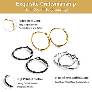 Black Lightweight Thin Hoops | 30mm Black Hoop Earrings for Women