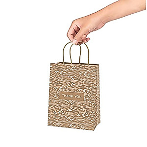 Purple Q Crafts Thank You Gift Bags 50 Pack 8" X 4" X 10" Small Paper Bags With Handles Brown Floral Design Thank You Bags For Business, Boutique, Gifts, Wedding Favors