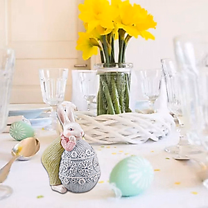 YANGMEI Easter Cute Rabbit Decorations Resin Bunny Miniature Figurines Easter Eggs Home Decor Garden Animal Statues Everyday Collection