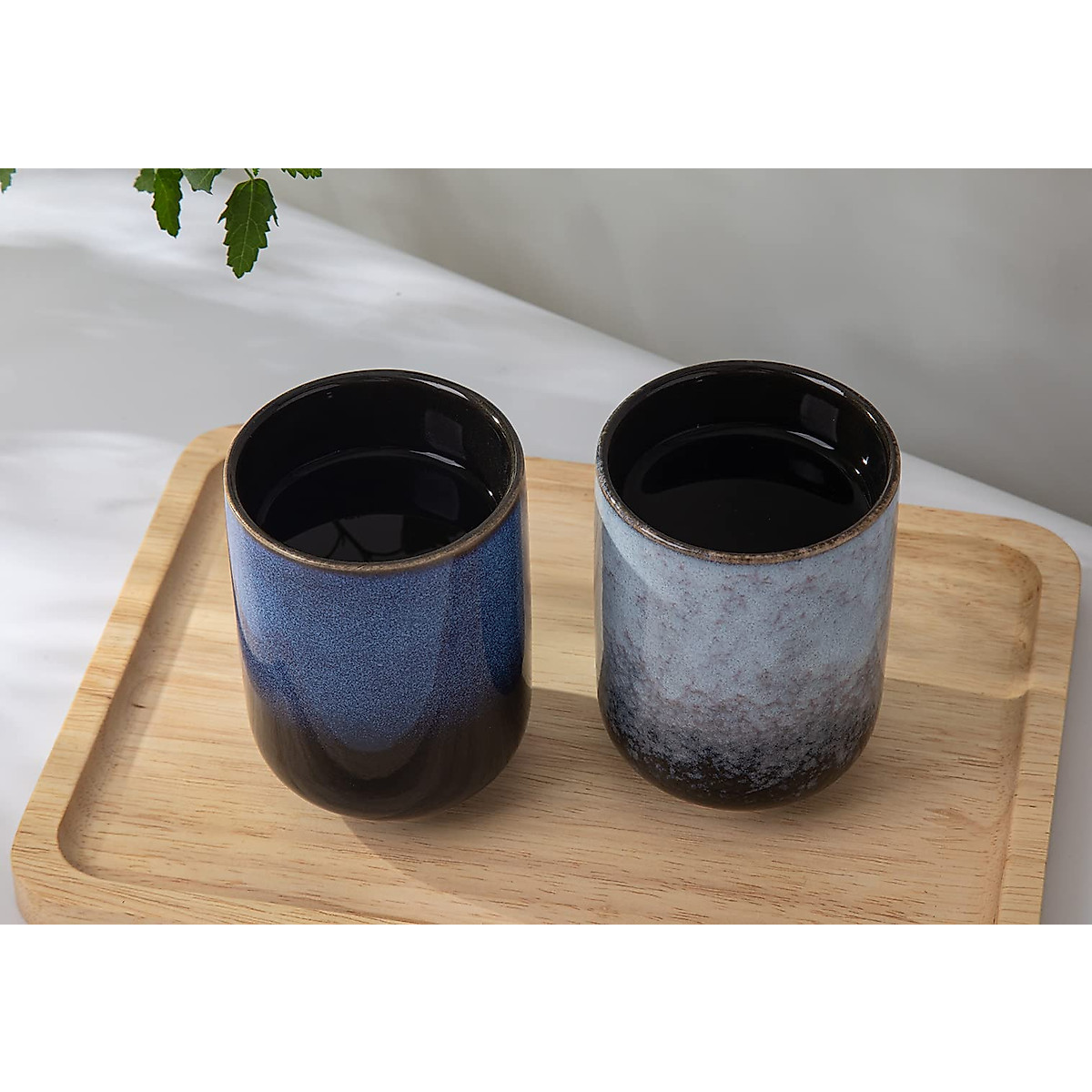LLDAYU Japanese Sushi Yunomi Tea Cups Set of 2, Handle-less Ceramic Tea cups,10oz/300mL