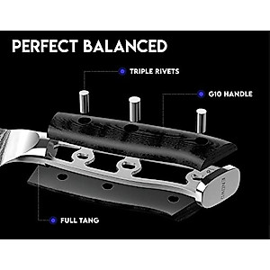 enowo Damascus Chef Knife 8 ", Kitchen Knife with VG-10 Stainless Steel, Japanese Kiritsuke knife with ergonomic G10 Handle Full Tang, Luxury Gift Box, Stain & Corrosion Resistant