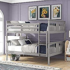 ATH-S Twin Over Twin Bunk Bed with Trundle, Solid Wood Bunk Beds for (White) (Color : Grey, Size : Full Over Full)