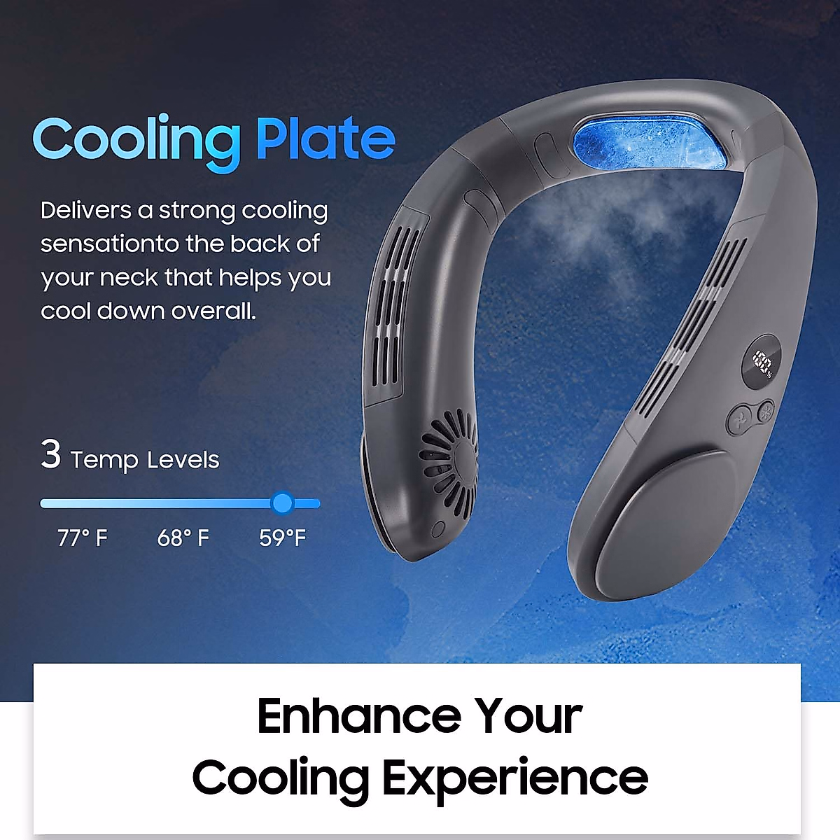 HIGO Neck Fan with Cooling Plate, Neck Air Conditioner, 3 Speeds Portable Neck Fan Rechargeable, Cooling Neck Fan for Women and Men, White