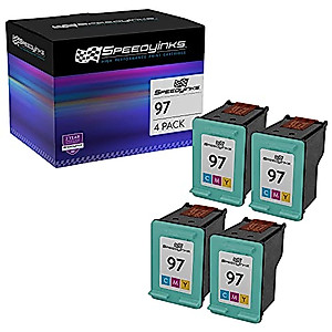 SPEEDYINKS Remanufactured Compatible Replacements for HP 97 Ink Cartridges HY (4 Pack - Tricolor) for use in OfficeJet, DesignJet, Photo Smart and DeskJet