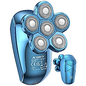 Kibiy Head Shaver for Men,Upgrade 5-in-1 Men’s Electric Shaver Bald Head Shaver Cordless Electric Razor for Men IPX7 Waterproof Rotary Shaver Grooming Kit,LED Display,Type-C Charge - Blue