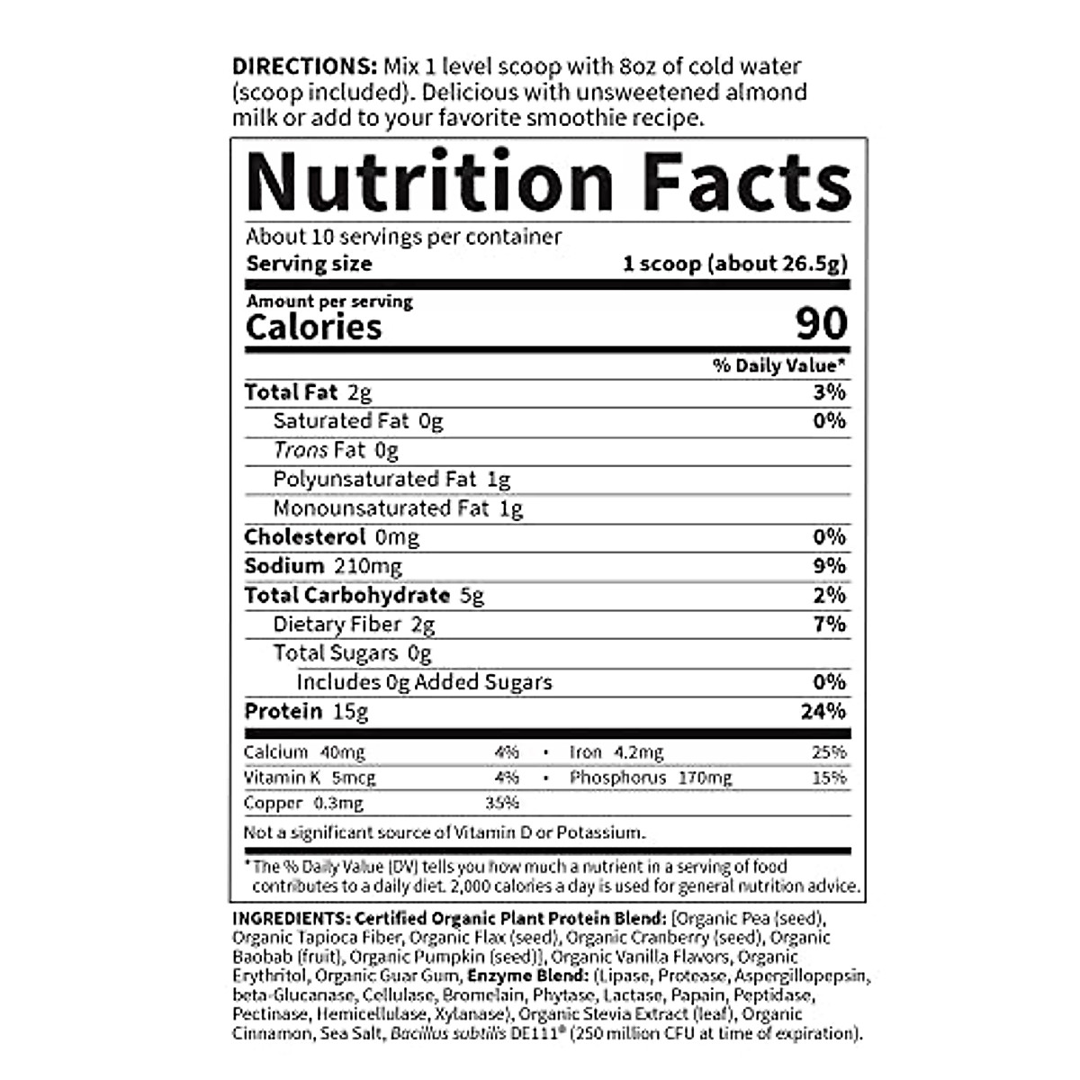 Garden of Life Organic Plant Based Protein Powder - Smooth Vanilla, Vegan, Grain Free and Gluten Free Shake for Women and Men - 10 Servings, 15g of Complete Protein, Probiotics & Enzymes, 0g Sugar