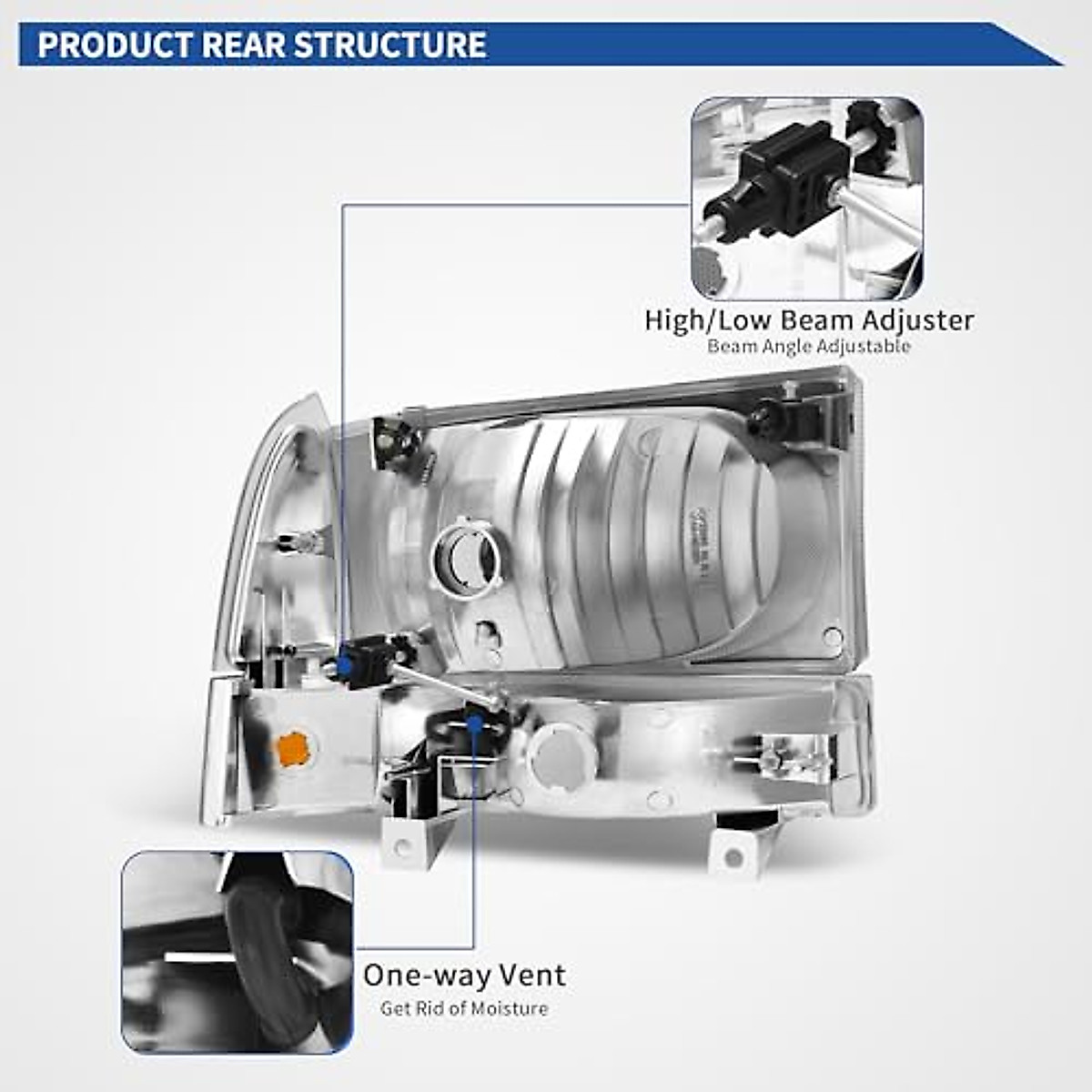 oEdRo Headlight Assembly Compatible with 1999-2004 Ford F250/F350/F450/F550 Super Duty/2000-2004 Ford Excursion, Headlamp with Amber Reflector Clear Lens