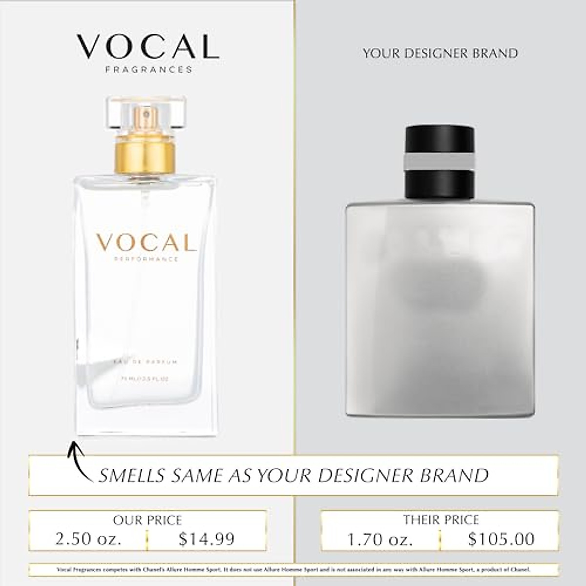 Vocal Performance M005 Eau de Parfum For Men Inspired by Allure Homme Sport 2.5 FL. OZ. Perfume Vegan, Paraben & Phthalate Free Never Tested on Animals