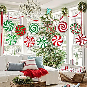 Flyowl 16 PCS Candy Christmas Outdoor Decorations Christmas Tree Hanging Ornaments Peppermint Lollipop Candy Yard Signs Tree Porch Yard Xmas Decor