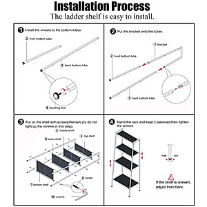WillingHeart Ladder Shelf 4-Tier Bookshelf Plant Flower Stand Storage Rack Industrial Organizer Modern Shelves Shelving Bookcase Iron Stable Metal Frame Furniture Home for Living Room Kitchen Office