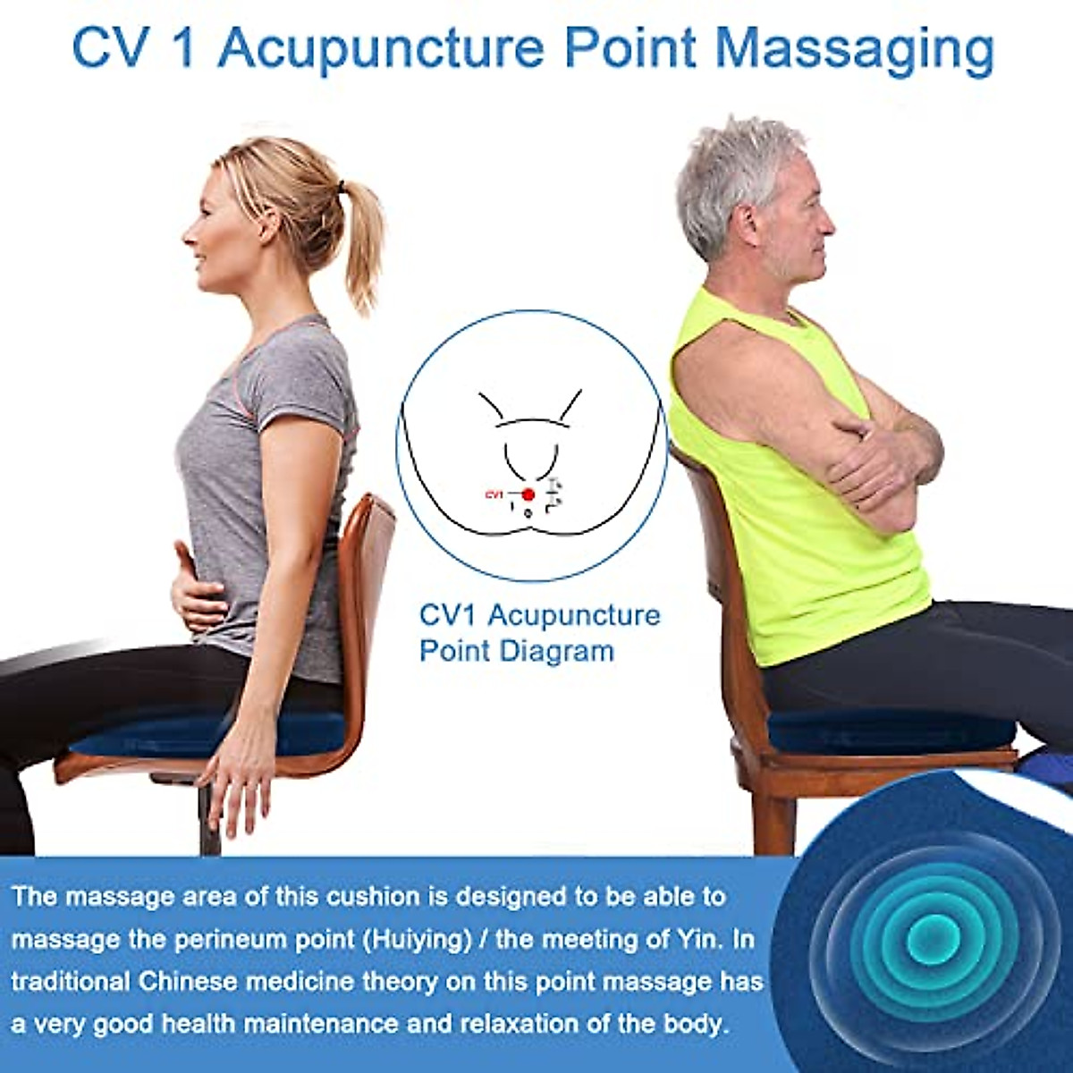 HONGJING Massage Seat Cushion for Pressure Relief, Memory Foam Office Chair Cushions for Long Sitting, Butt Pillow with Massaging, Great for Sciatica, Coccyx and Tailbone Pain Relief (Blue)