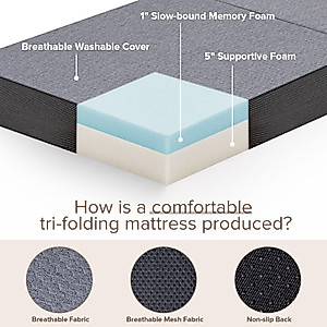 Vamcheer Tri Folding Mattress Queen Size - 6 Inch Foldable Mattress for Travel/RV/Camping/Guest Room/Yoga, Tri-fold Memory Foam Mattress with Washable Cover,78"x58"x6"