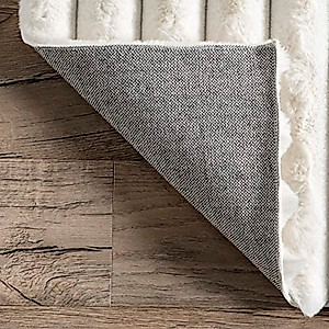 nuLOOM Kai Stripe Faux Rabbit Machine Washable Area Rug, 3' 9" x 6', White