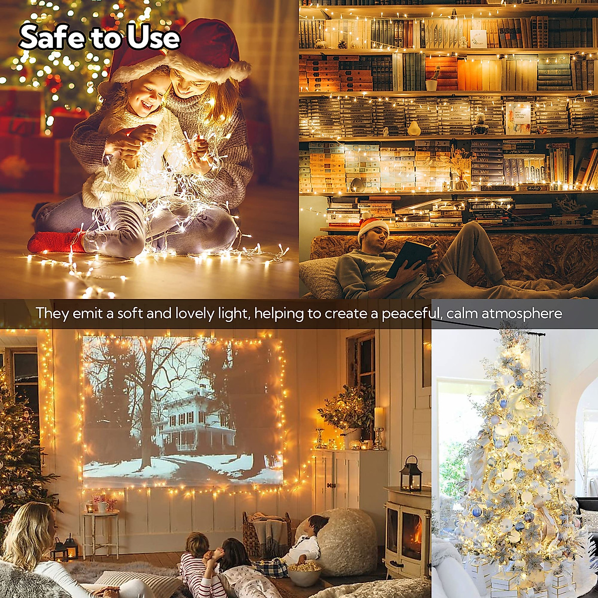 Fiee 39FT 100LED Warm White String Lights Indoor, 8 Modes Connectable Christmas Lights Outdoor Waterproof, 30V Plug in Christmas String Lights for Indoor Bedroom Christmas Garden Party Patio Decor
