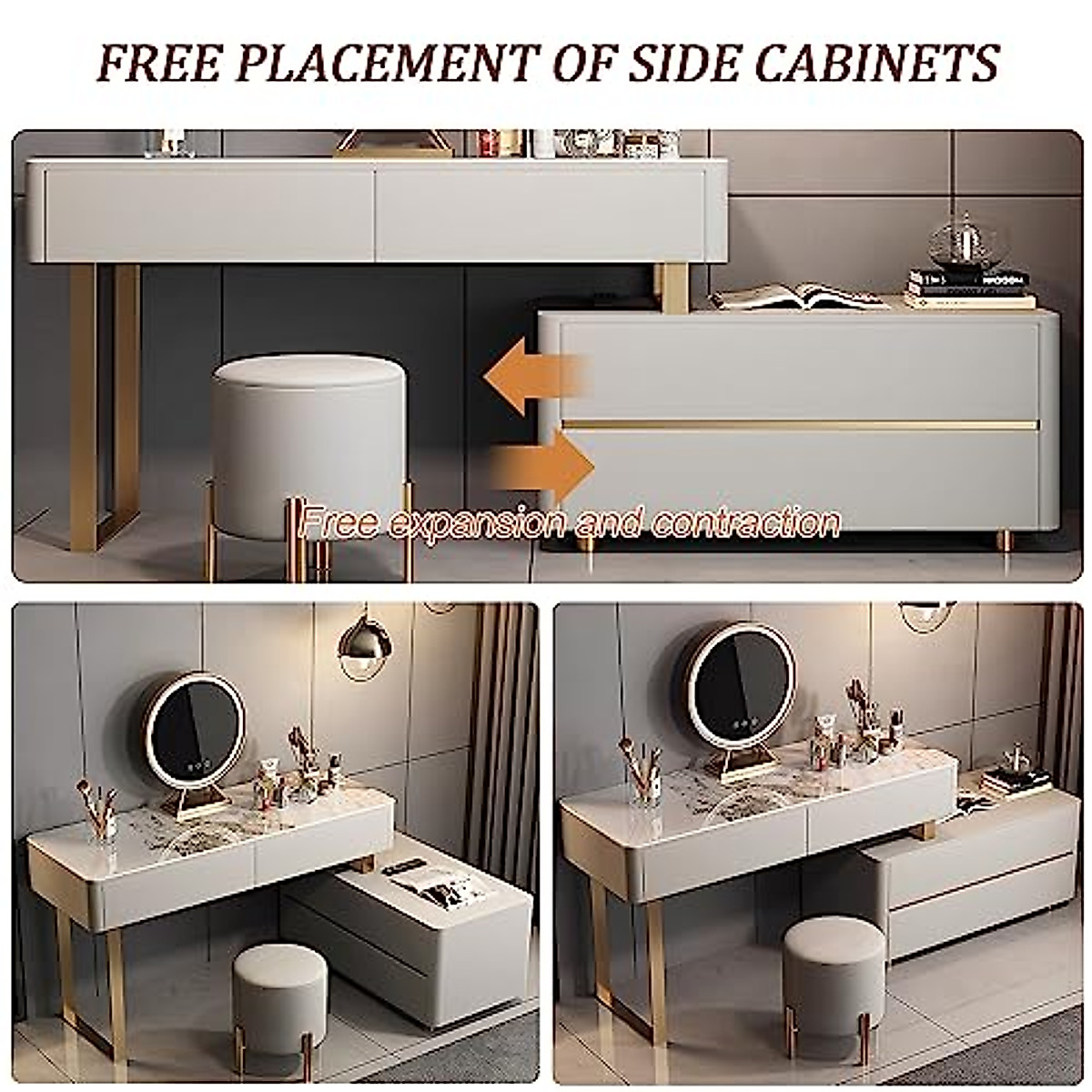 YIMAKEY Luxury Makeup Vanity Table Set with Intelligent LED Mirror and Microfiber Leather Chair - Ample Storage Space, Superior Materials, for Loved Ones (31 inches)