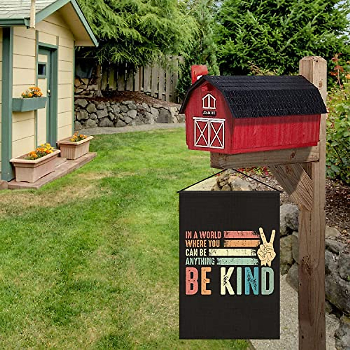 Swooflia In A World Where You Can Be Anything Garden Flag Be Kind Small Yard Flag for Outdoor Outside Decor Burlap Peace Sign Garden Banner 12x18 Inch Double Sided HYQ-260