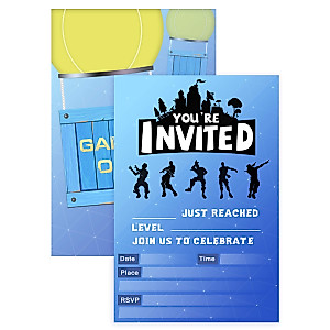 Yangmics Direct 30 Pack Gaming Party Invitations with Envelops - Video Game Invitations for Kids Boys - Video Game Party Supplies