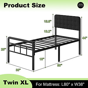 UUKING 18 Inch Twin XL Bed Frames with Black Upholstered Headboard and Metal Footboard