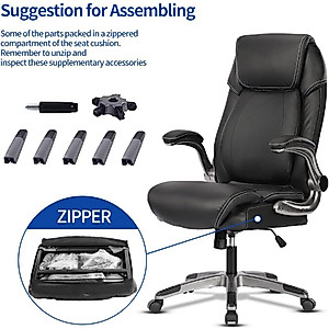KCREAM Comfortable Executive Office Chairs with Back Support & Flip up Arms, 90-120° Rocking Faux Leather Ergonomic Home Desk Chairs Managerial Chair (Black)