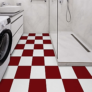 Alow Peel and Stick Floor Tile,Vinyl Flooring Red Checkered Floor Tile 12in×12in.DIY Flooring for Dining Room,Bathroom and Kitchen, (10 PCS, 5 Pieces Each in red and White)
