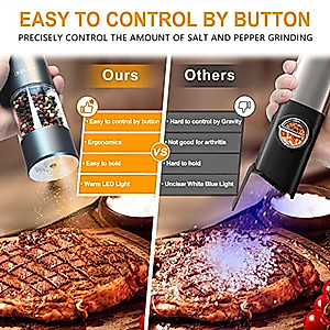 JUKAMO Automatic USB Electric Salt and Pepper Grinder Set, Rechargeable Salt and Pepper Shakers Light up Large Capacity SKY Grey