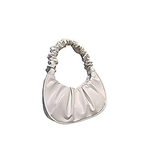Verdusa Women's Ruched Leather Hobo Handbag Satchel Bag Mini Purse White one-size