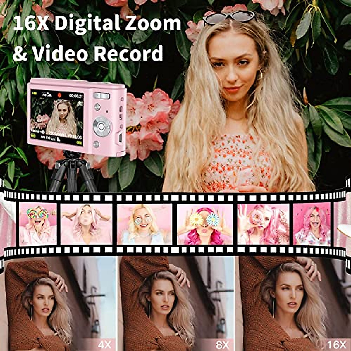 Digital Cameras for Kids Digital Camera, HD 1080P Vlogging Camera 2.4" LCD Compact Camera with 16X Digital Zoom,Powerful Cameras for Photography, Portable Mini Camera for Adult, Beginners