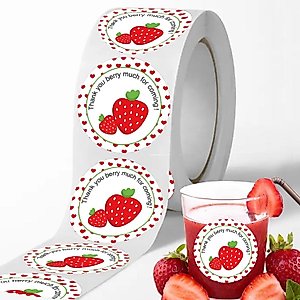 Strawberry Thank You Sticker Labels 1.5 Inch Thank You Berry Much for Coming Stickers - Sweet Strawberry Themed Birthday Party Favors Thank You Sticker Labels 250 Pcs