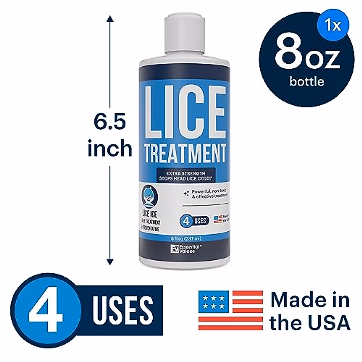 Lice Treatment (8 FL OZ), Made in USA | Lice Ice Extra Strength - The Ultimate Head Lice Treatment for Kids and Adults, Safe & Non-Toxic Formulation | Family Size