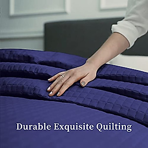 HollyHOME Luxury Checkered Super Soft Solid Single Pinsonic Quilted Bed Quilt Bedspread Bed Cover, Blue, Twin