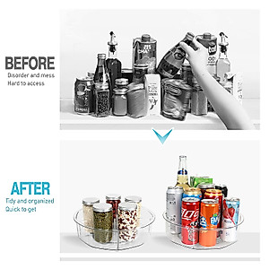 Lazy Susan Round Plastic Clear Rotating Turntable Organizer with Removable Dividers, Storage Container for Cabinet, Pantry, Kitchen, Fridge, Shelf, Vanity, Countertop 11.7"