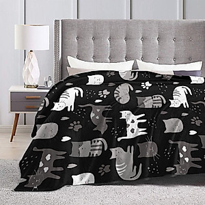 Perinsto Cats Paws Naive Childish (Black) Throw Blanket Ultra Soft Warm All Season Decorative Fleece Blankets for Bed Chair Car Sofa Couch Bedroom 60"X50"