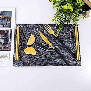 BustleDust Handmade Marble Decorative Tray with Golden Handles,Vanity Tray, Cosmetics Perfume Tray, Jewelery Diplay Tray, Dresser Organizer Tray(Black 11.8 x 7.9 x 0.39in)