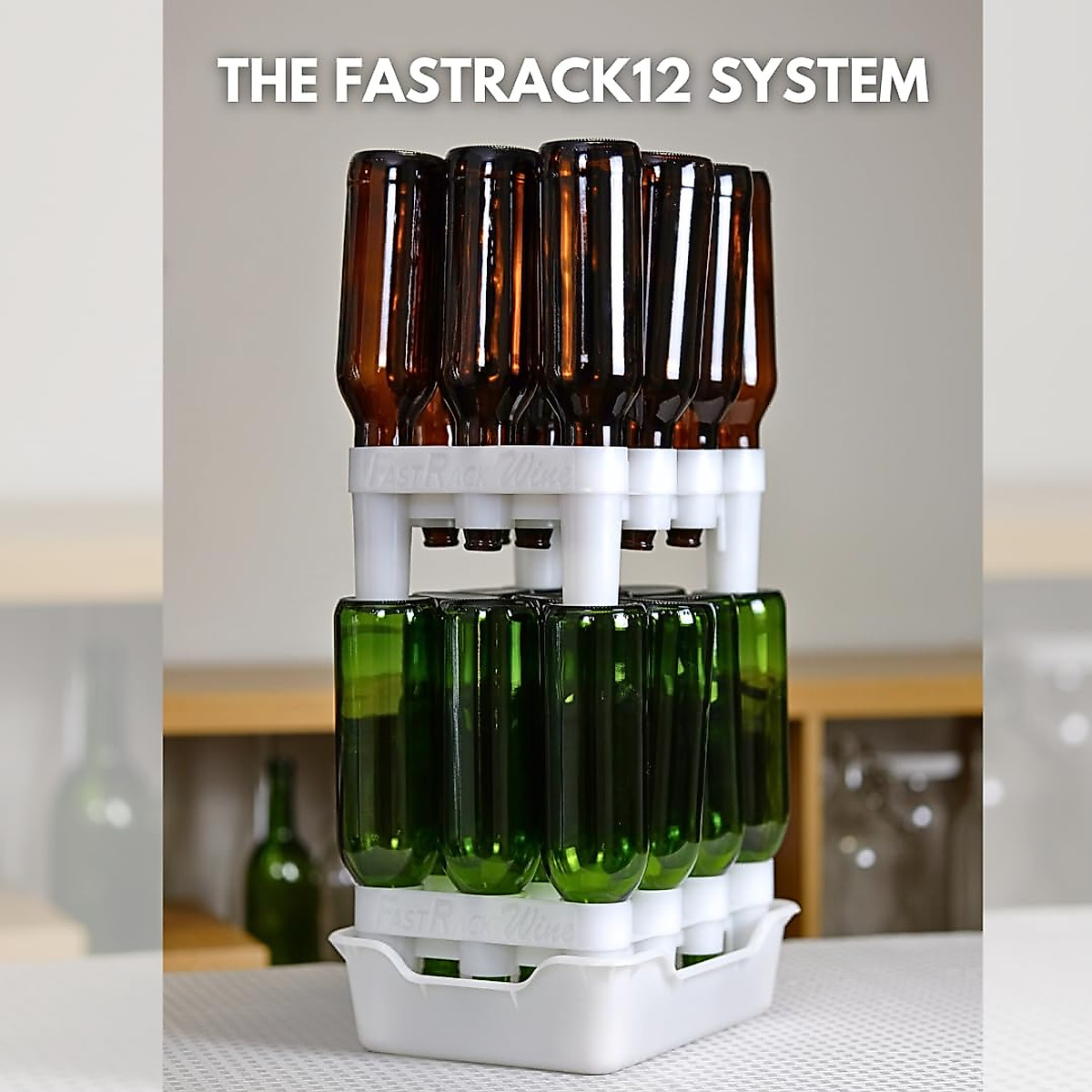 FastFerment Racks & 1 Drip Beer Bottle Cleaning, Drying and sanitizing, FastRack12 One Rack & One Tray, White