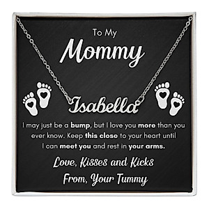 Name Necklace Baby Feet Heart Necklace Baby Gift Set To My Mommy Necklaces For Women Gifts for New Mom Baby Shower Gifts for Mom To Be Pregnancy Gifts for First Time Pregnant Moms Christmas Gift for Wife (Standard Box, Baby Bump Custom Name)