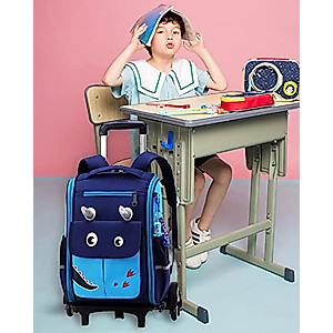 Boys Rolling Backpack with 6 Wheels, 16 inch Lightweight Roller Backpacks for boys Elementary, Carry-on wheeled backpack for School Travel, Blue