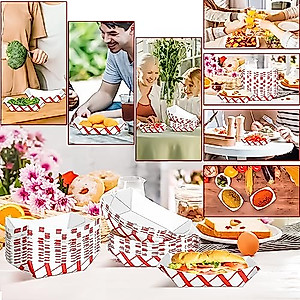 MotBach 100 Pack 2lb Checkered Paper Food Boats Disposable Paper Boats, Kraft Paper Food Trays Paper Food Serving Boat Tray Basket for Snacks Hot Dogs Sandwich Burgers Popcorn Chips Tacos Fries Nacho