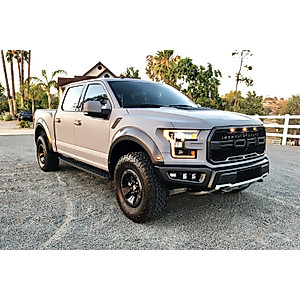 iJDMTOY 75-123-Smoked-Amber 3pc Dark Smoked Lens Amber Full Front Grille Driving Light Kit for 2010-14 & 2017-up Ford Raptor (Powered by 36 Pieces of SMD LED Diodes)