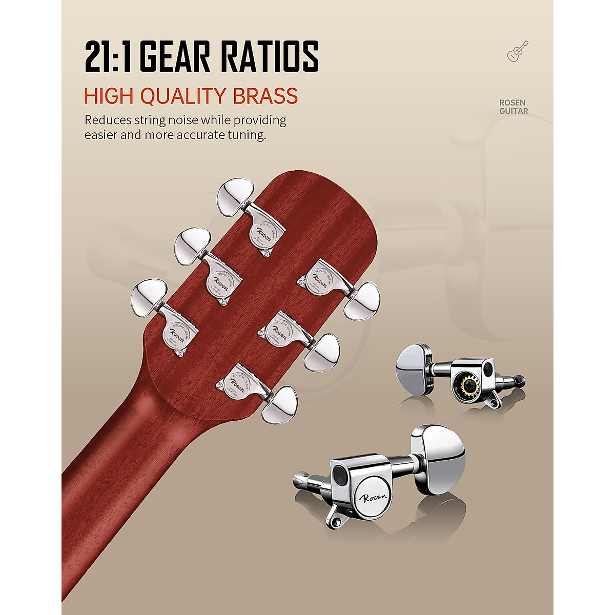 Rosen Solid Top Dreadnought Acoustic Guitar 41 Inches Spruce Guitar Beginner Bundle with Book, Padded Bag, Strings, Picks, Hexwrench, Strap, Polishing Cloth, Sunburst