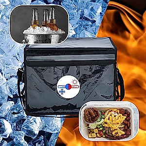 Tanlade 2 Pack Insulated Food Delivery Bag Cooler Catering Bag Waterproof Foldable Grocery Bags with Zippered Top Frame Cup Holder Partition Bottom Plate for Camping Catering Food Transport